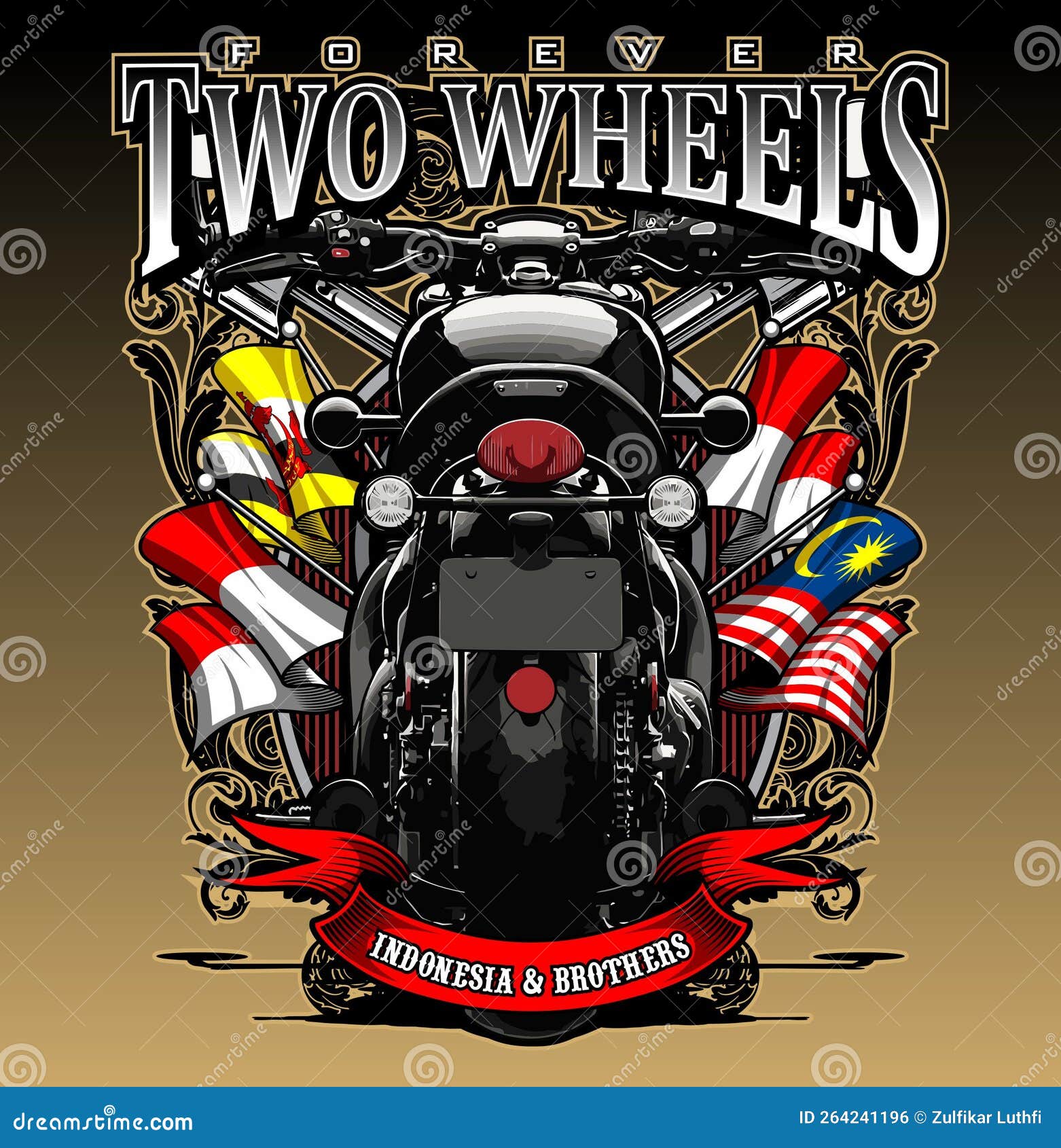 Black motorcycle rear view stock vector. Illustration of brand - 264241196