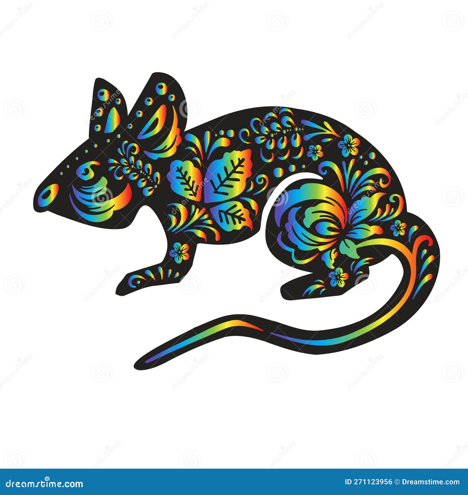 Black Mouse, Rat with Flower Rainbow Painting, Vector Stock Vector ...
