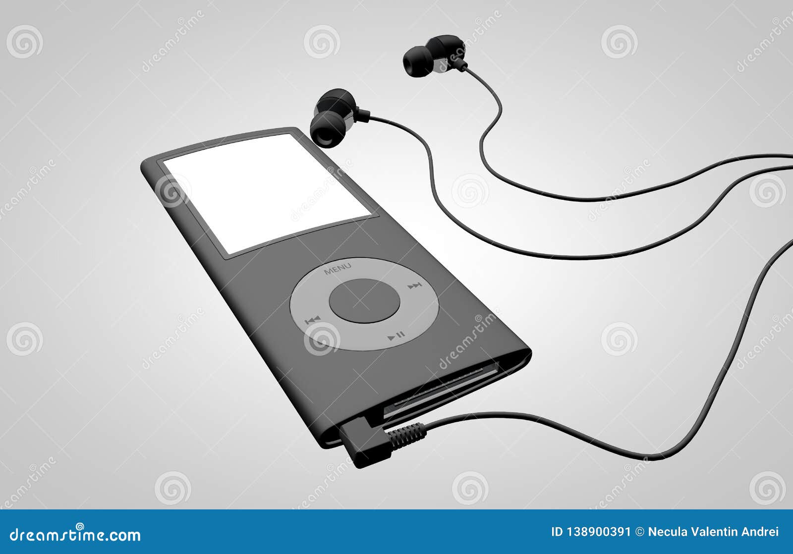 Black MP3 Player on grey stock illustration. Illustration of close ...
