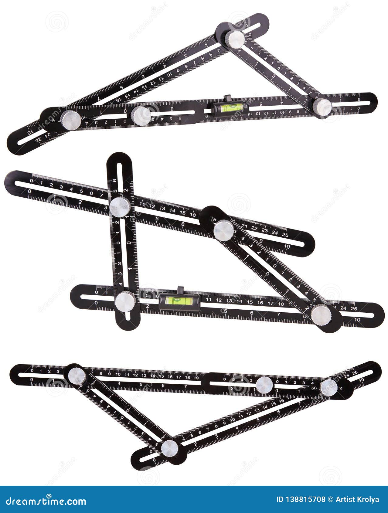 Black Multi Function Ruler Isolated on White Background. Stock Photo ...