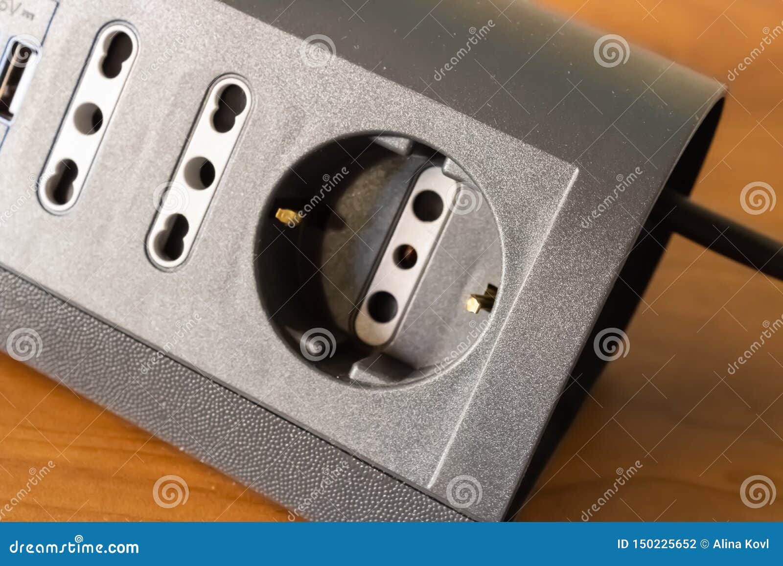 Black Multi-socket on Wooden Table Closeup Stock Photo - Image of ...