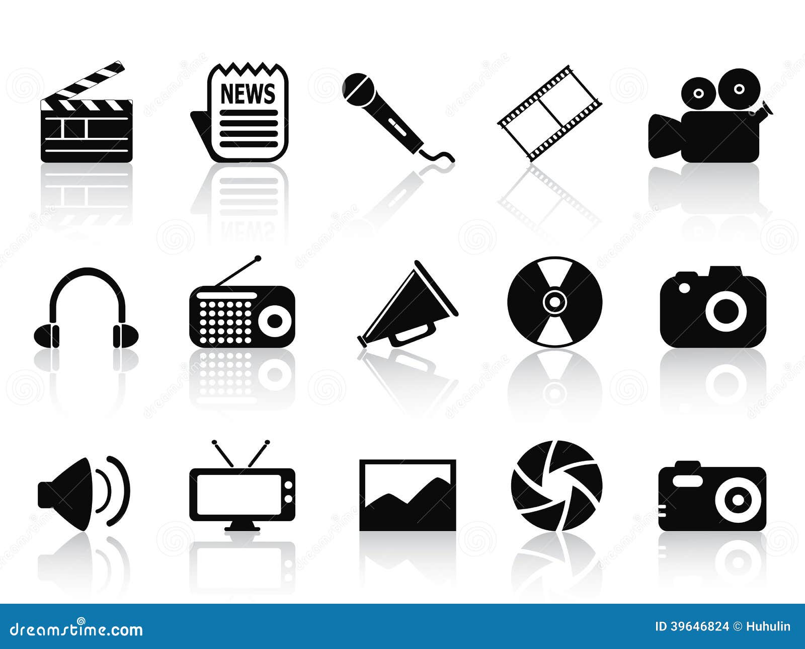 Black multimedia icons set stock vector. Illustration of film - 39646824