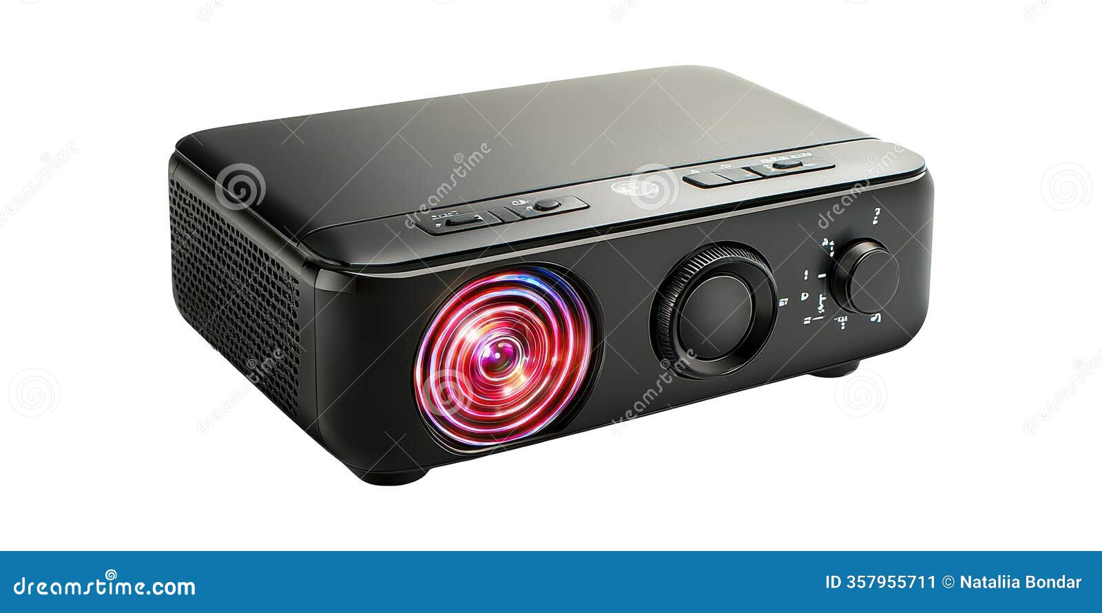 Black Multimedia Projector with Led Light Display Isolated on ...