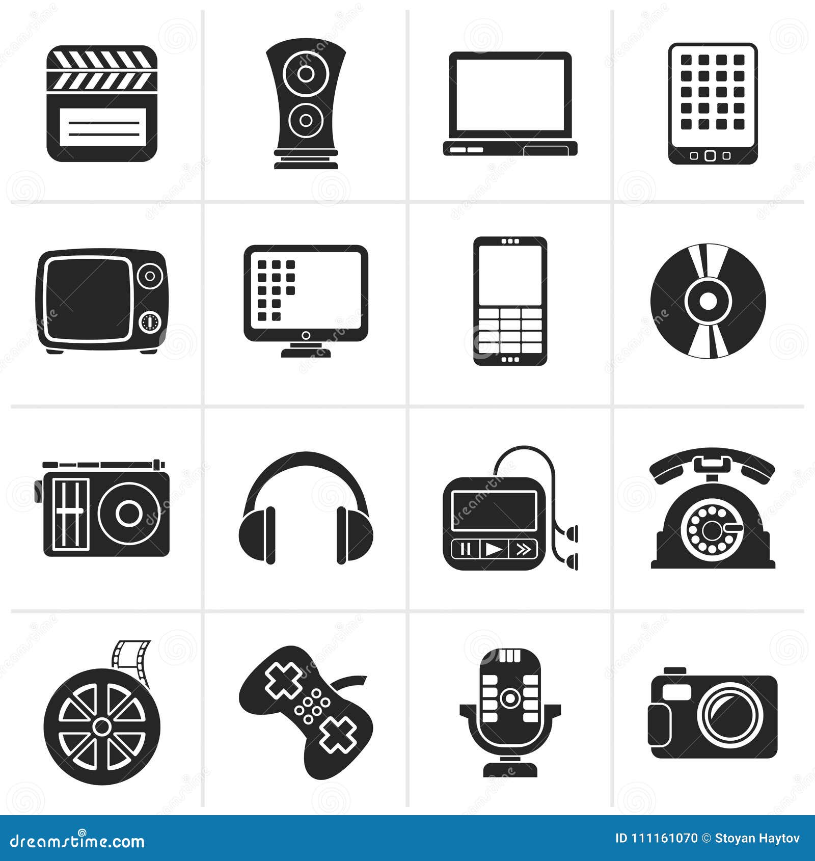 Black Multimedia and Technology Icons Stock Vector - Illustration of ...