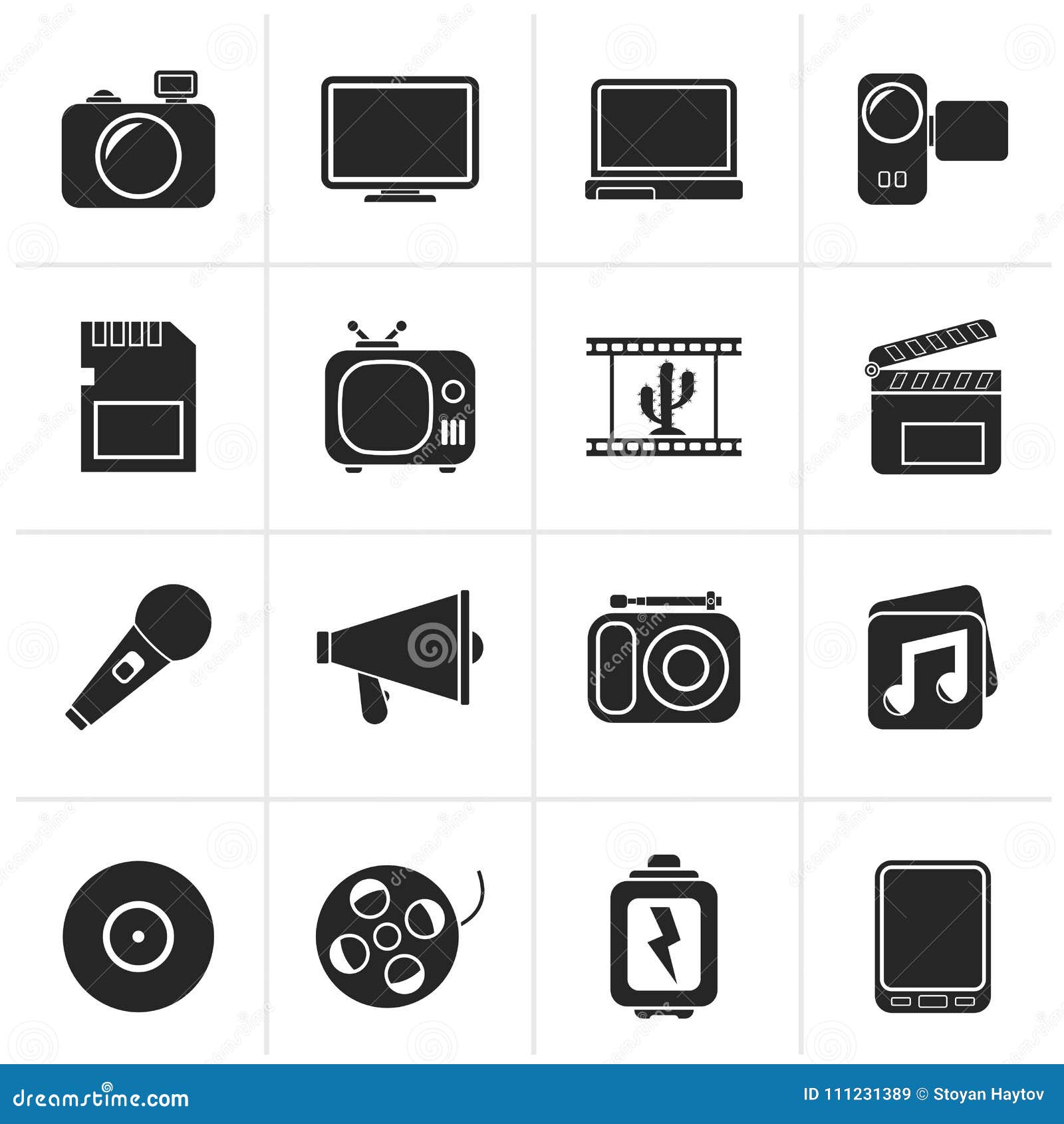 Black Multimedia and Technology Icons Stock Vector - Illustration of ...