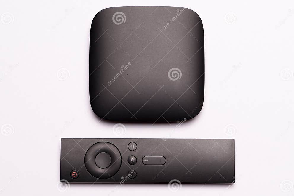 Black Multimedia TV Box and Remote Controller Stock Image - Image of ...