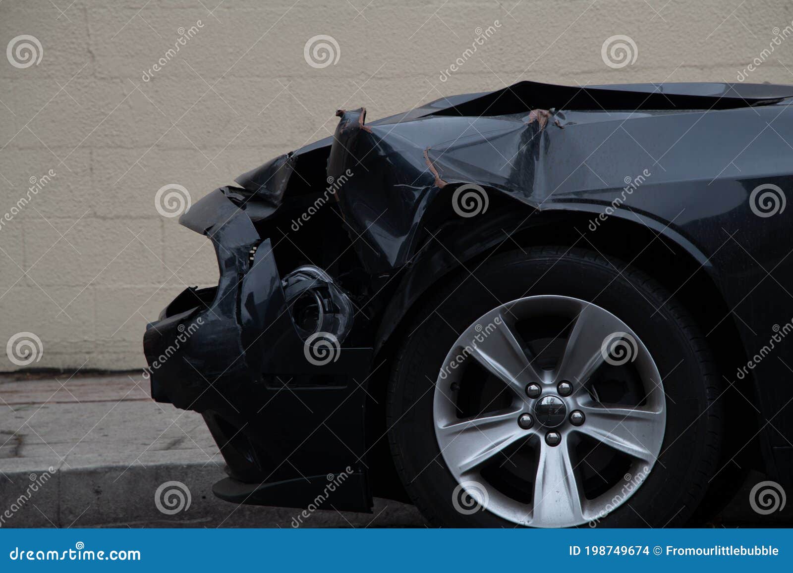 Black Muscle Car with a Smashed Front End Stock Photo - Image of muscle ...