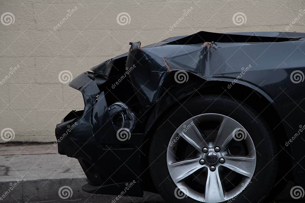 Black Muscle Car with a Smashed Front End Stock Photo - Image of muscle ...