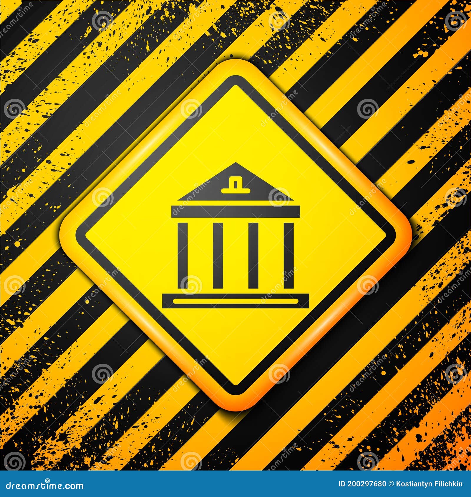 Black Museum Building Icon Isolated on Yellow Background. Warning Sign ...