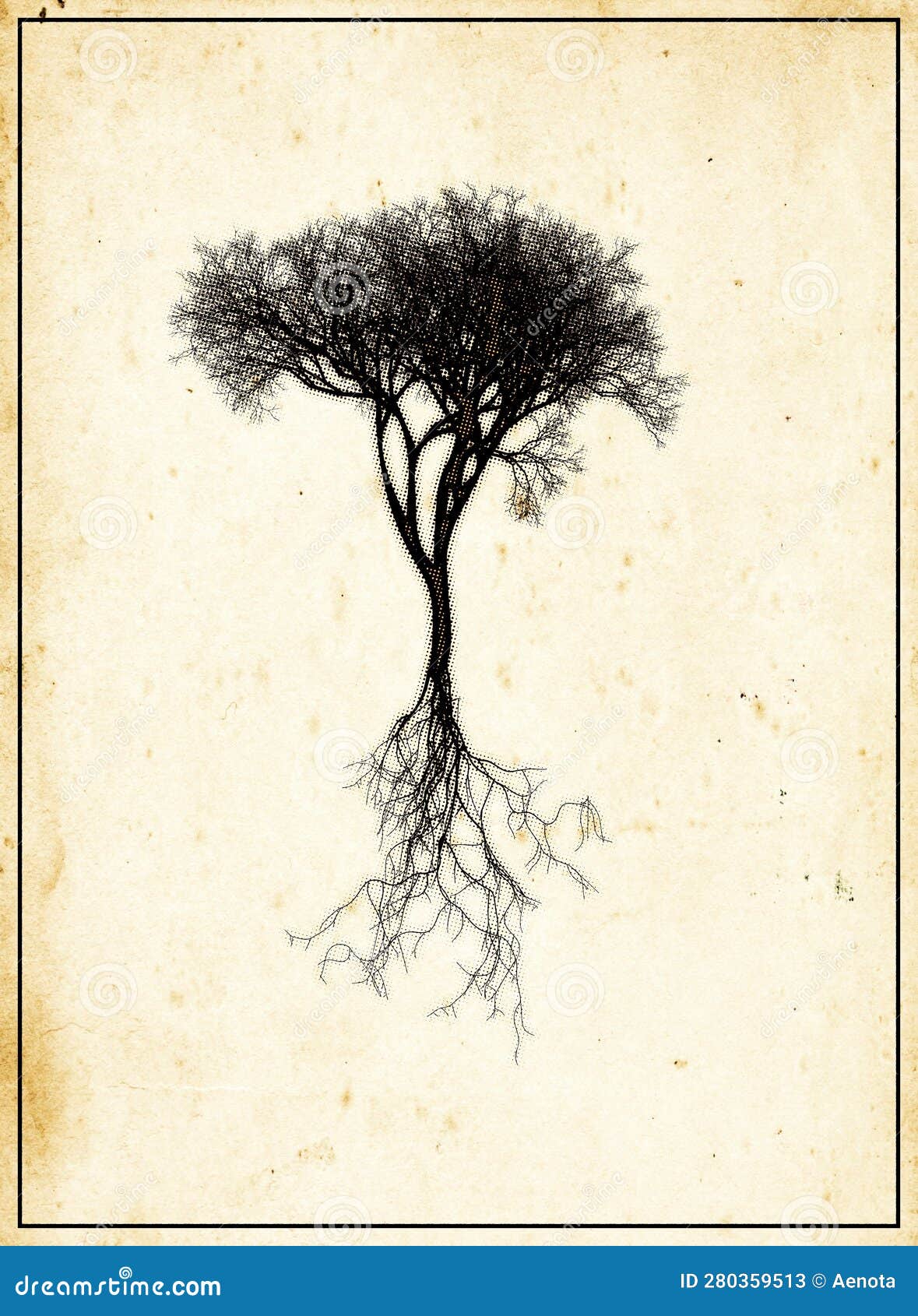 Black Naturalistic Bare Tree with Root System Stock Illustration ...