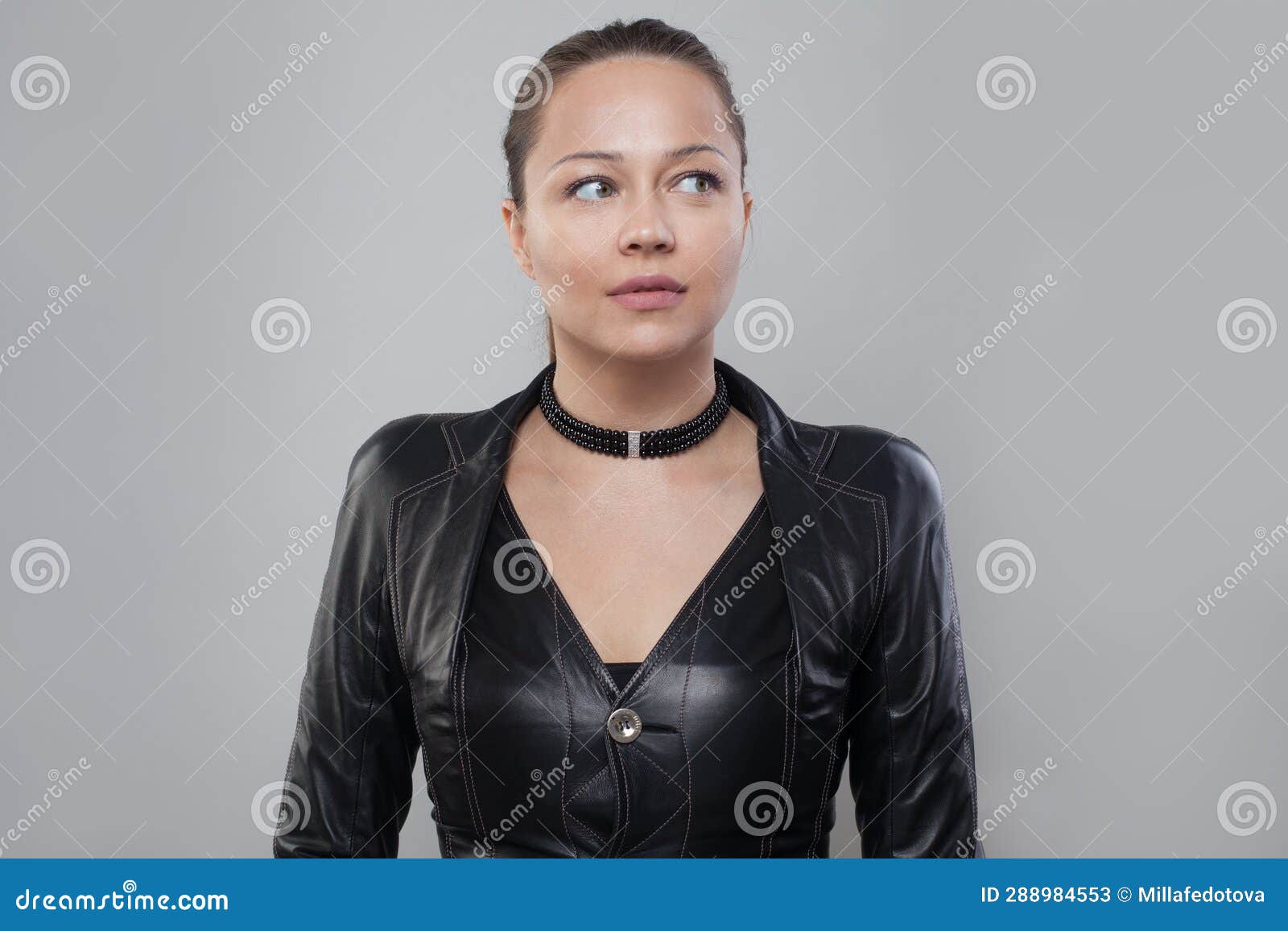 Black Necklace on Neck of Nice Model Woman Stock Image - Image of ...