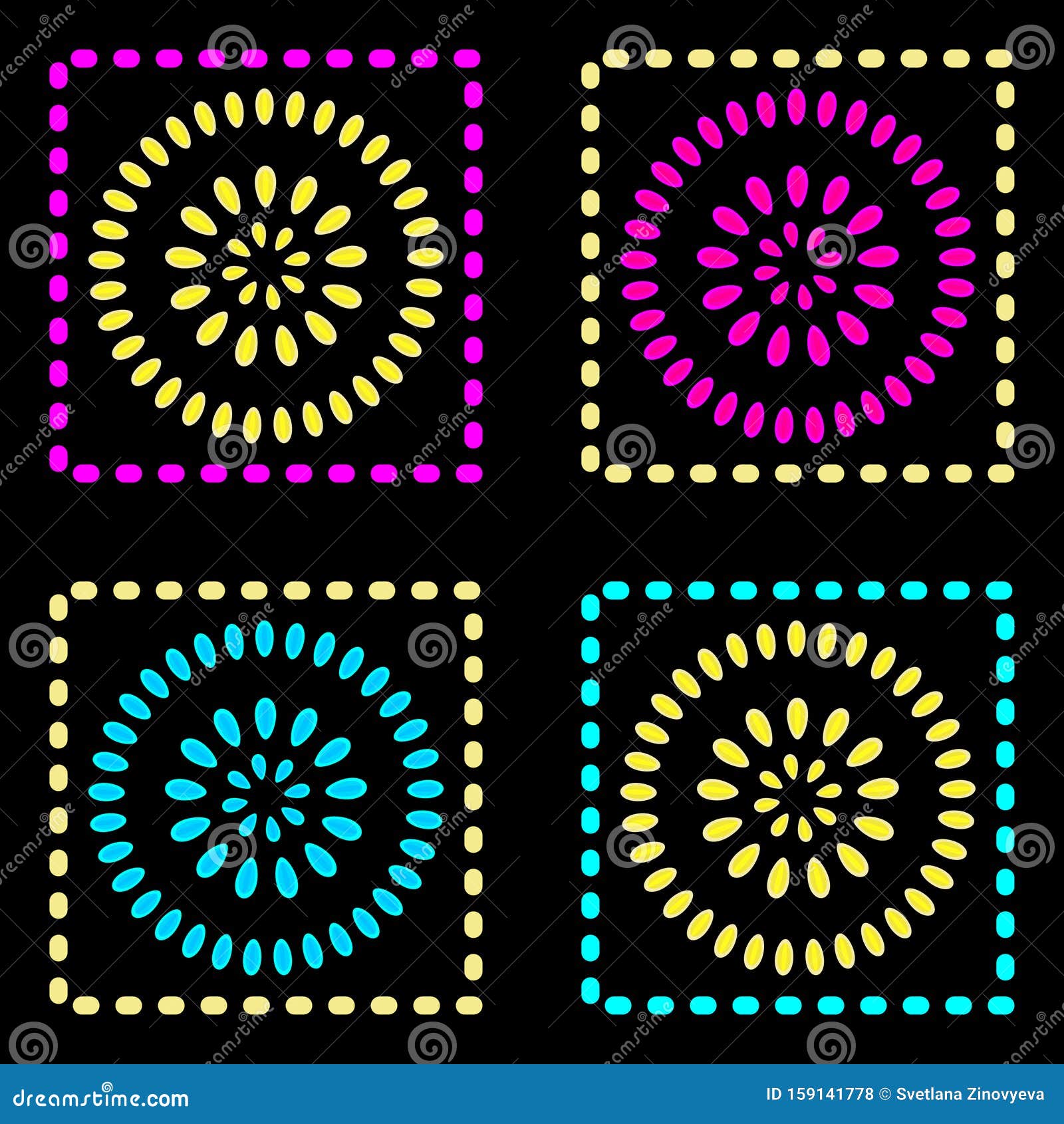 Black and Neon Pattern with Geometric Pattern of Squares and Circles ...