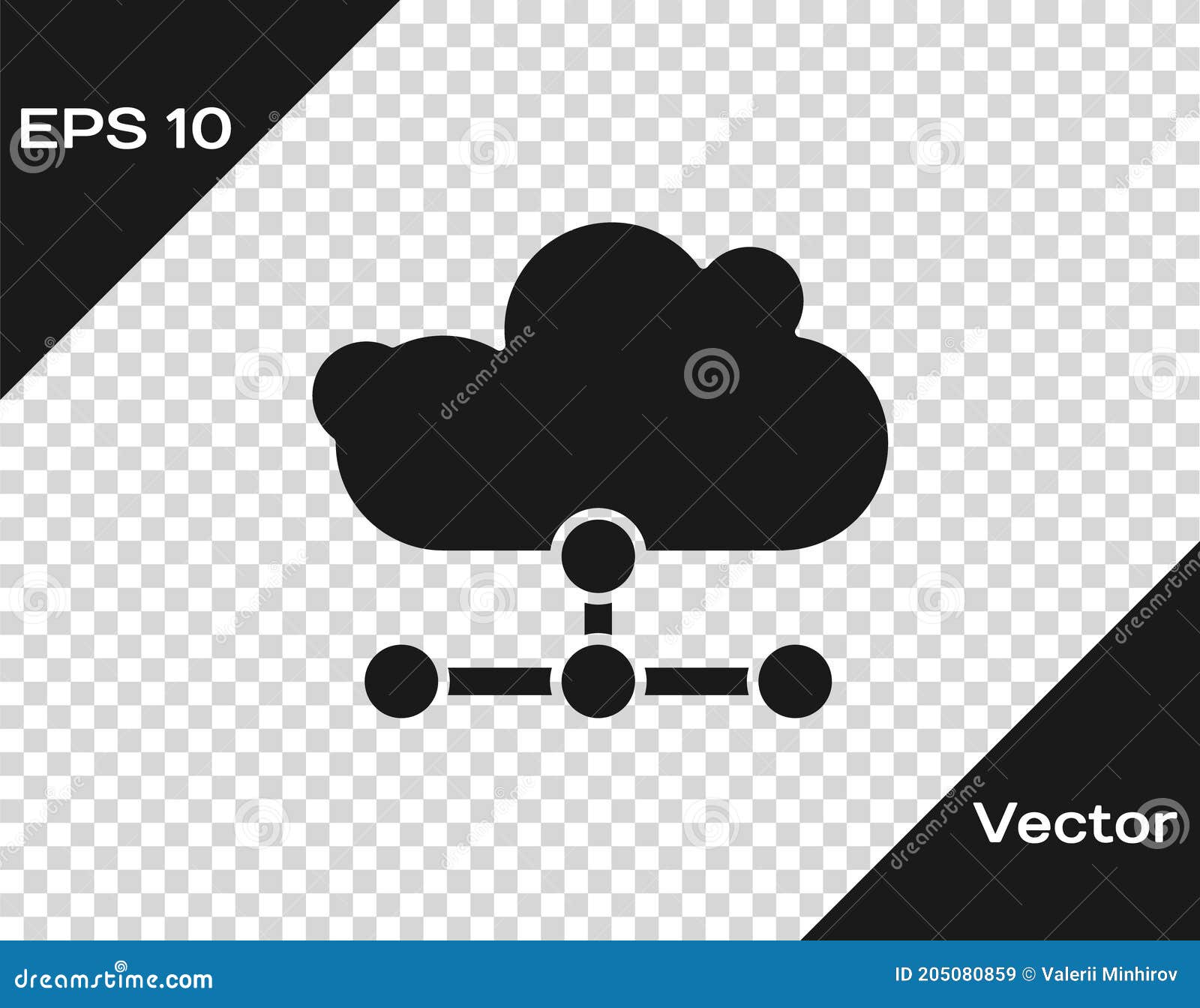 Black Network Cloud Connection Icon Isolated on Transparent Background ...