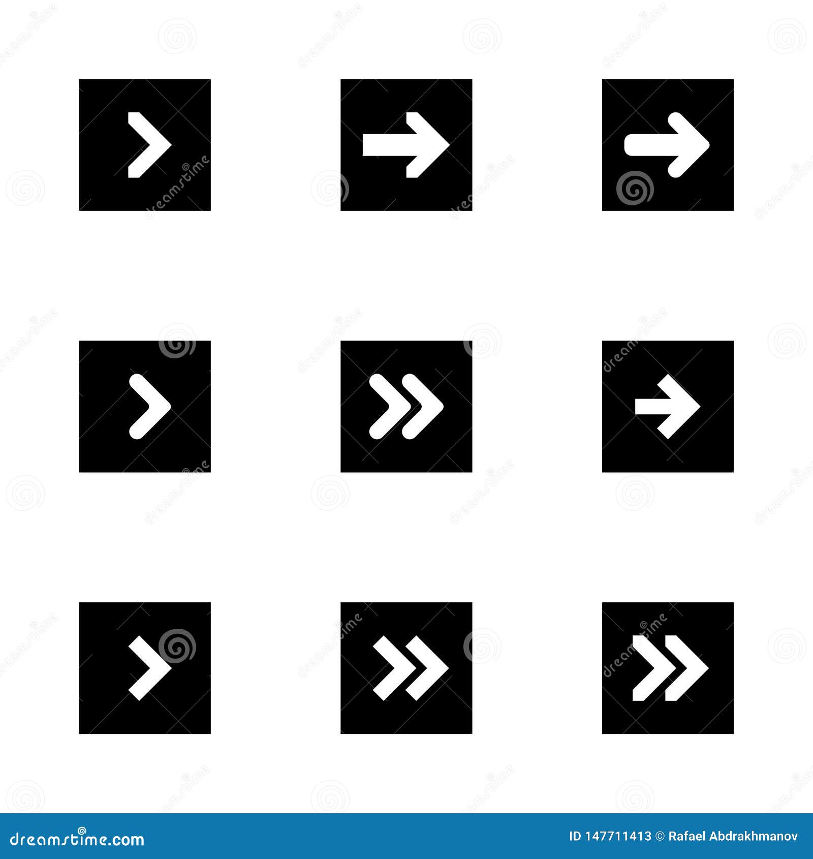 Black Next Right Up Arrows Set Digital Symbol Pointer Icons Logo Sign ...