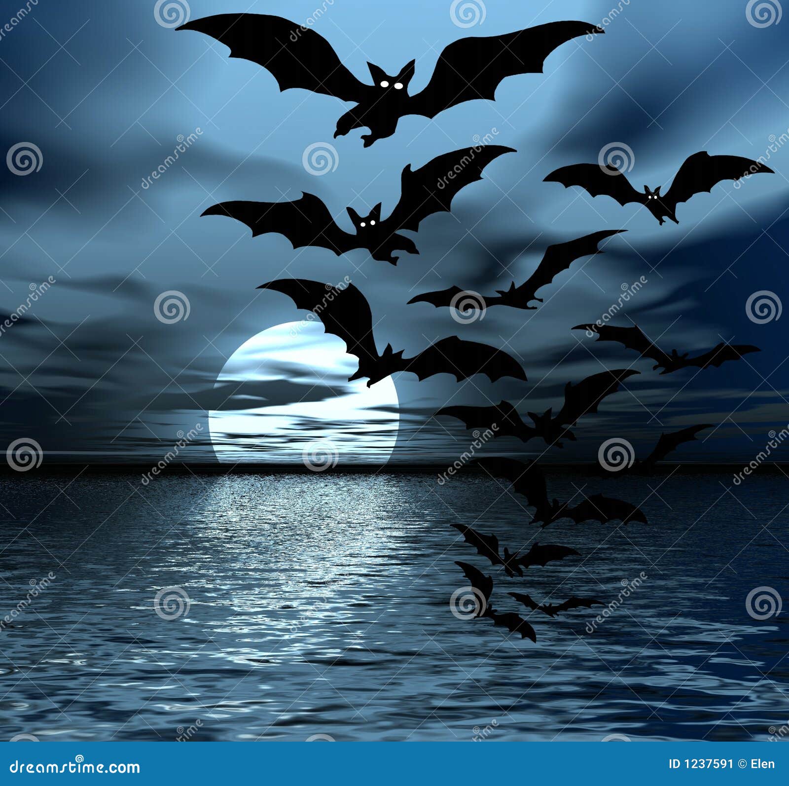 Black night. Moon and bats stock illustration. Illustration of bird ...