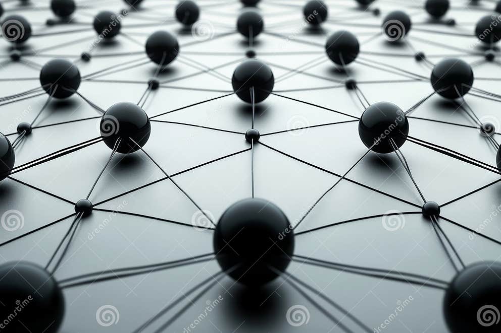 Black Nodes Connected in a Network Grid Symbolizing Secure Data Transmission Organized ...