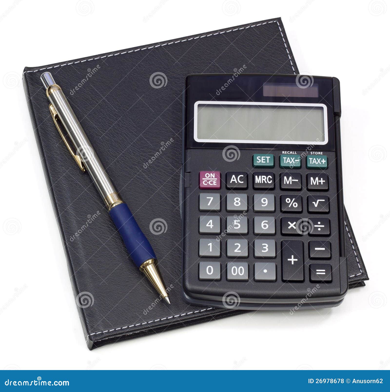 Black Note Book Calculator and Pen Stock Photo - Image of busy, empty ...