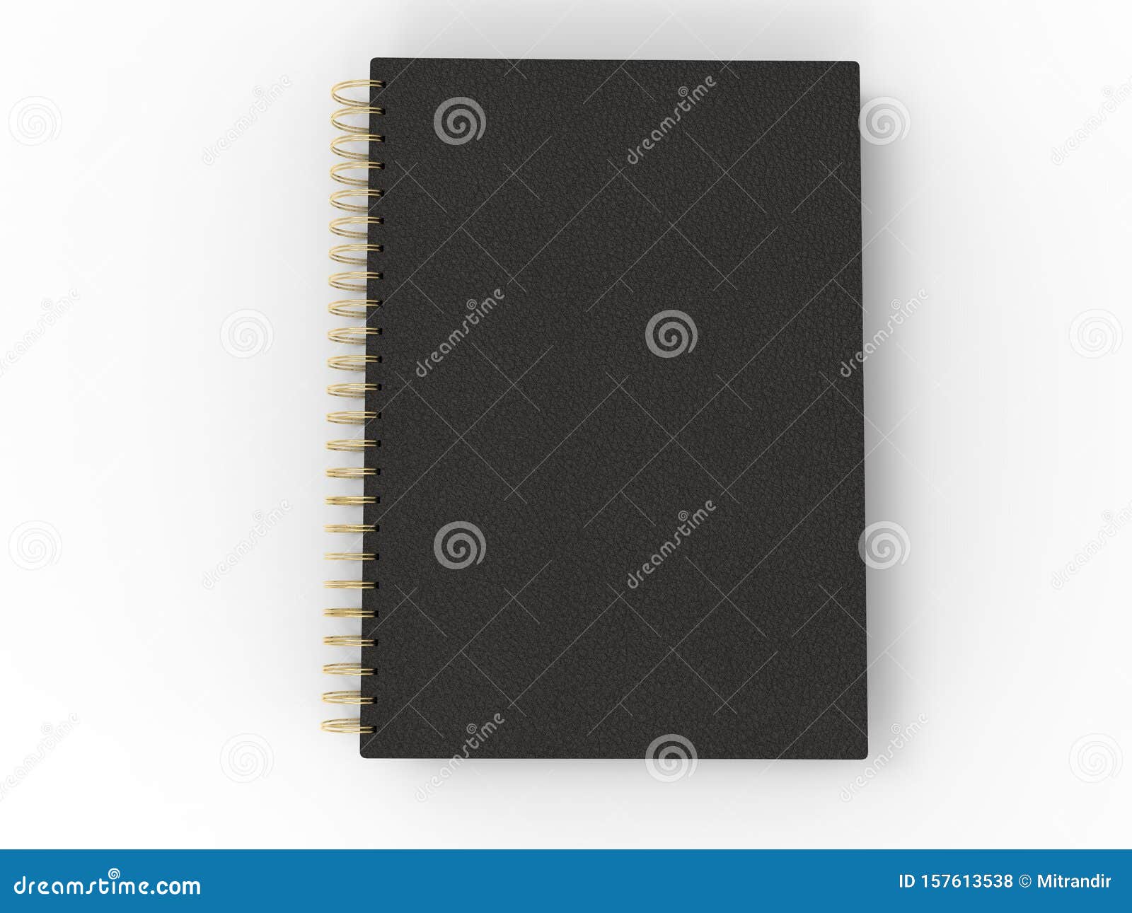 Black Notebook with Golden Spiral Binding and Leather Covers - Top Down ...