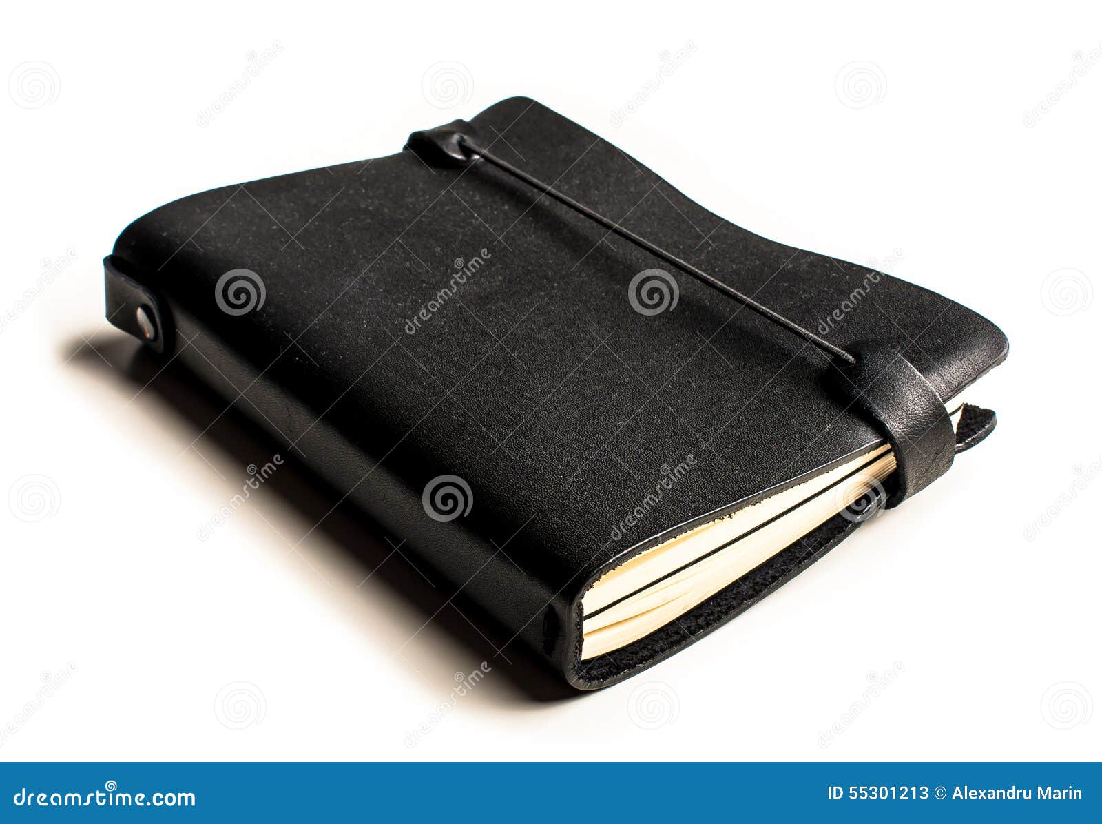 Black Notebook with Leather Covers in Perspective Stock Image - Image ...