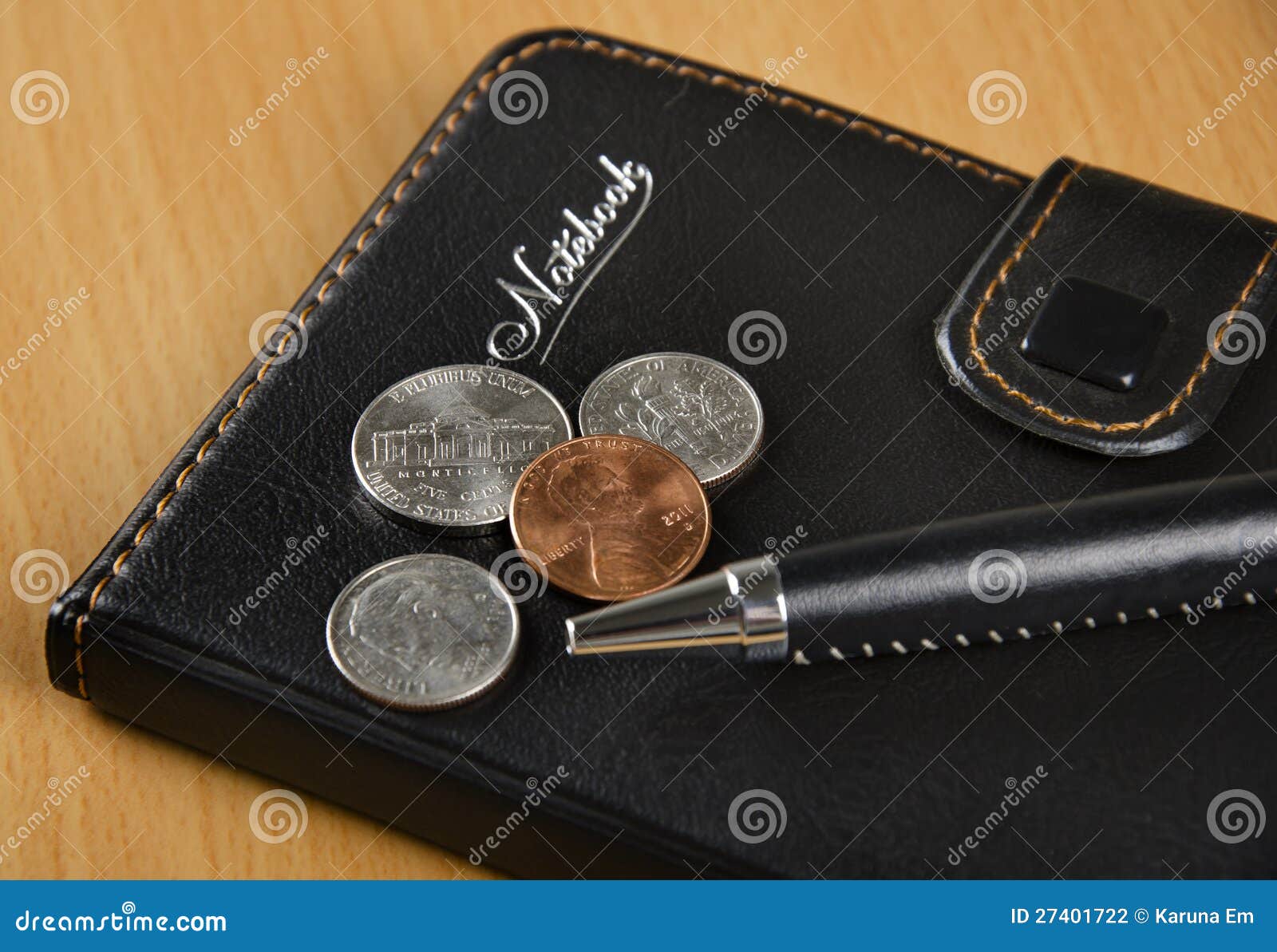 Black Notebook and US Coins Stock Photo - Image of business, supply ...