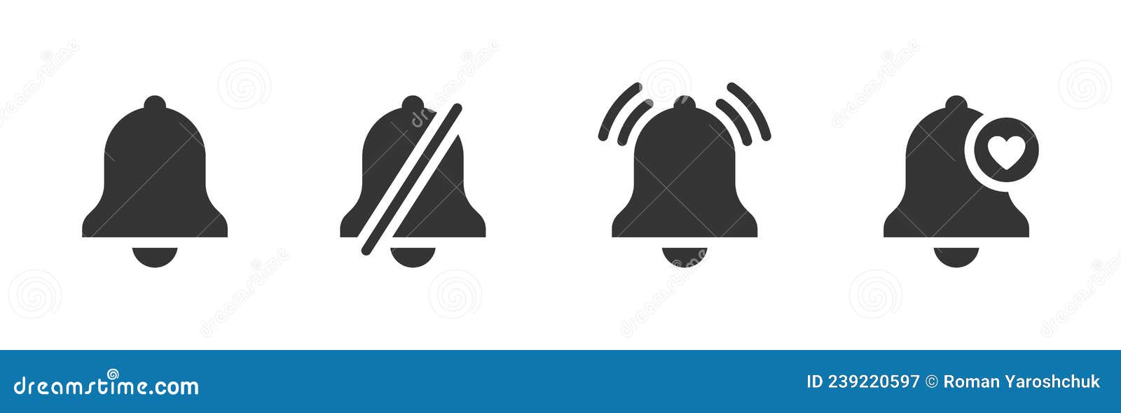 Black Notification Bell Icons. Incoming Inbox Message Icons. Reminder ...