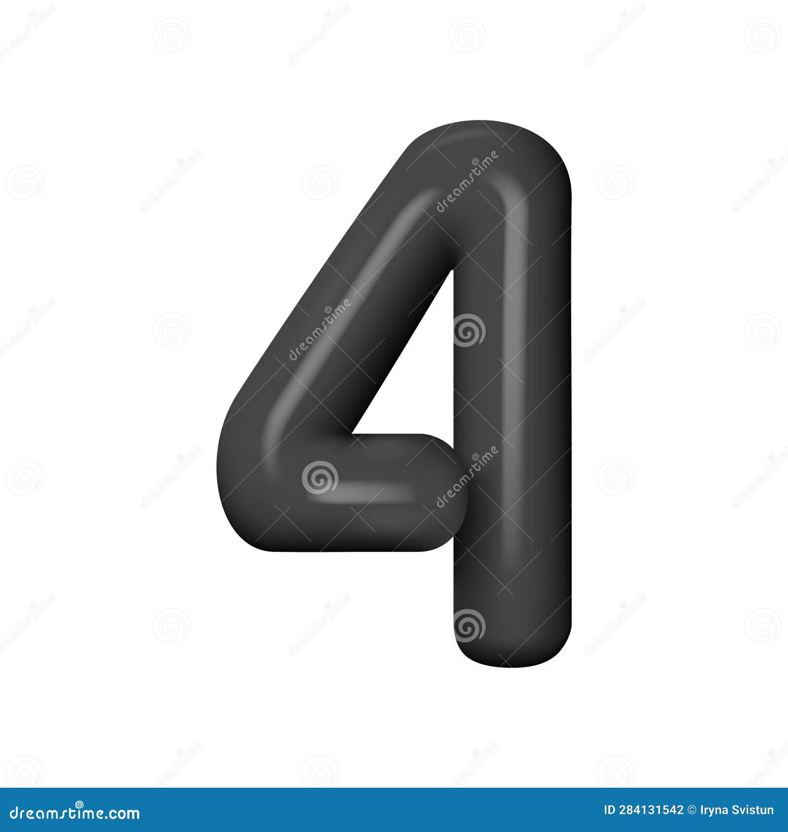 Black Number 4. 3D Volumetric Render Figure. Black Realistic Plastic ...