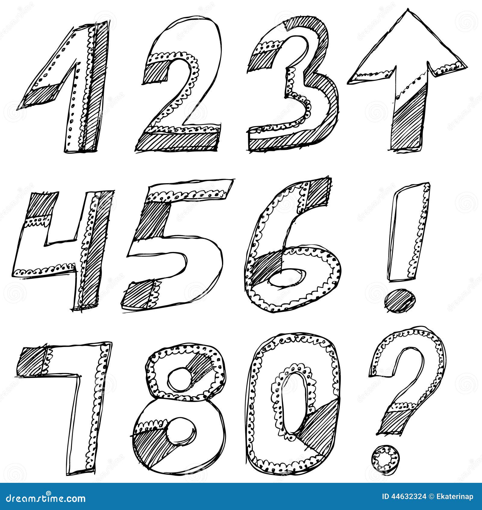 Black Numbers on a White Background. Sketch Stock Vector - Illustration ...