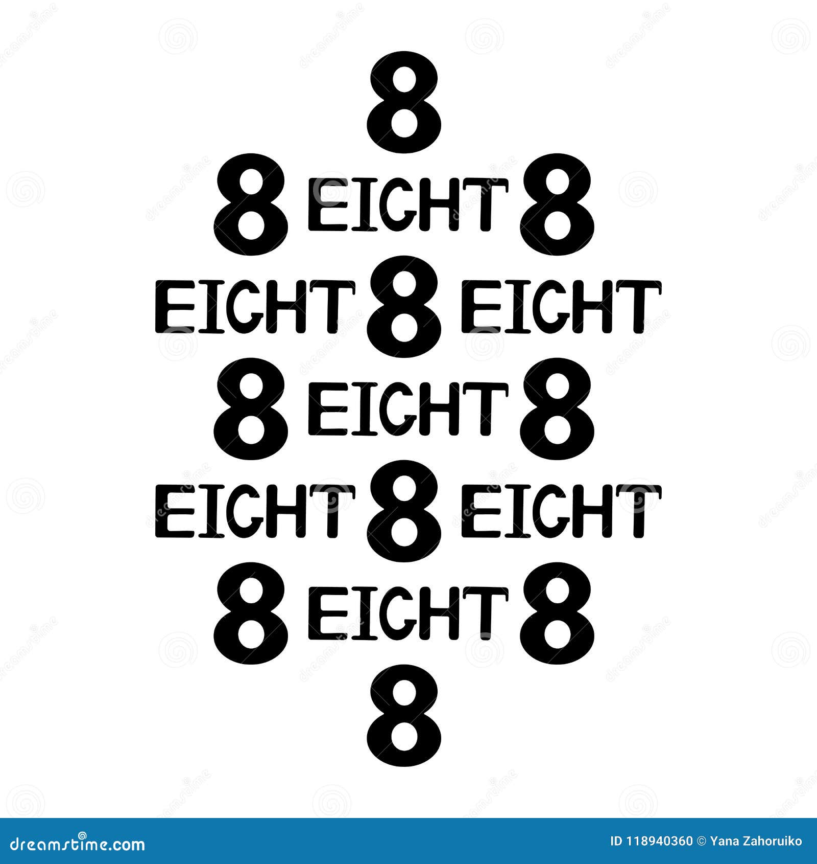 Black Numerals and Words Eight Stock Vector - Illustration of ornament ...