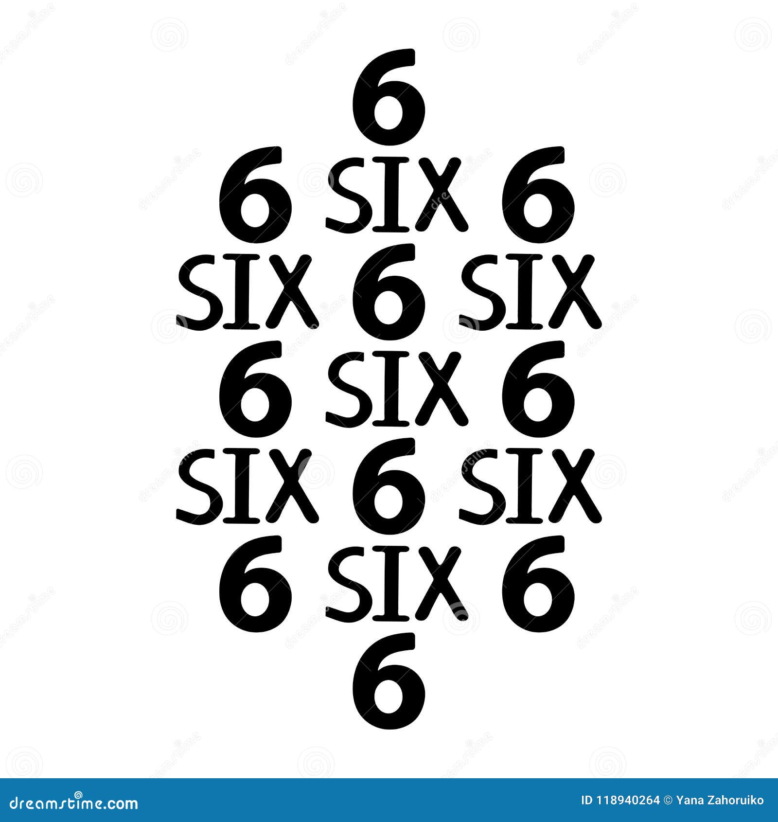 Black Numerals and Words Six. Stock Vector - Illustration of event ...