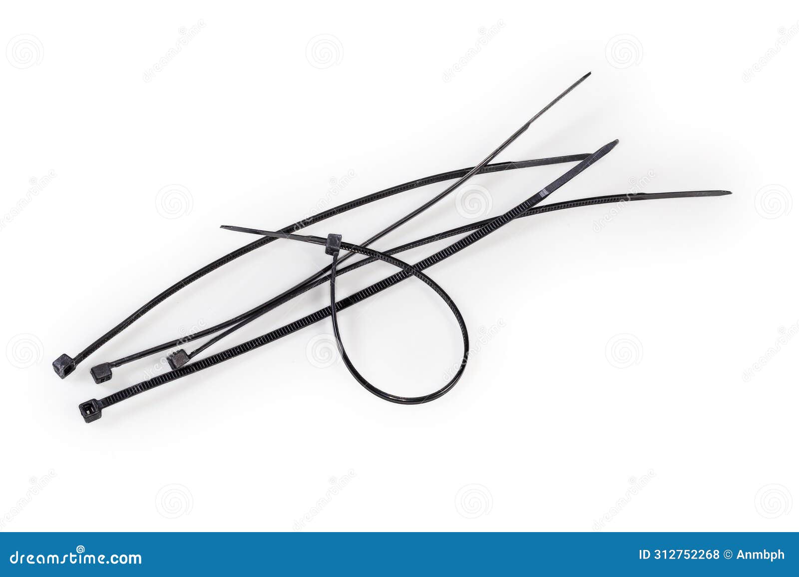 Black Nylon Unfastened and Fastened Cable Ties on White Background ...