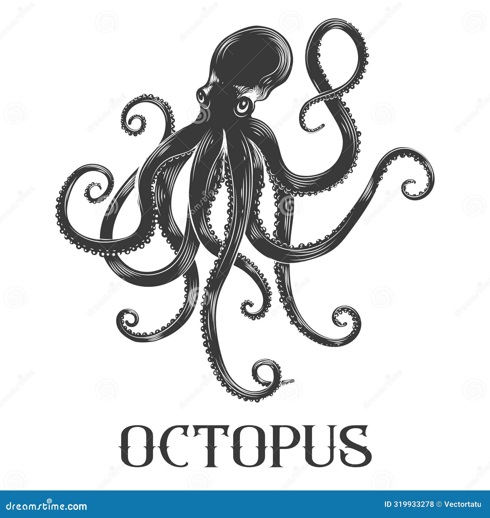 Black octopus retro sketch stock vector. Illustration of retro - 319933278