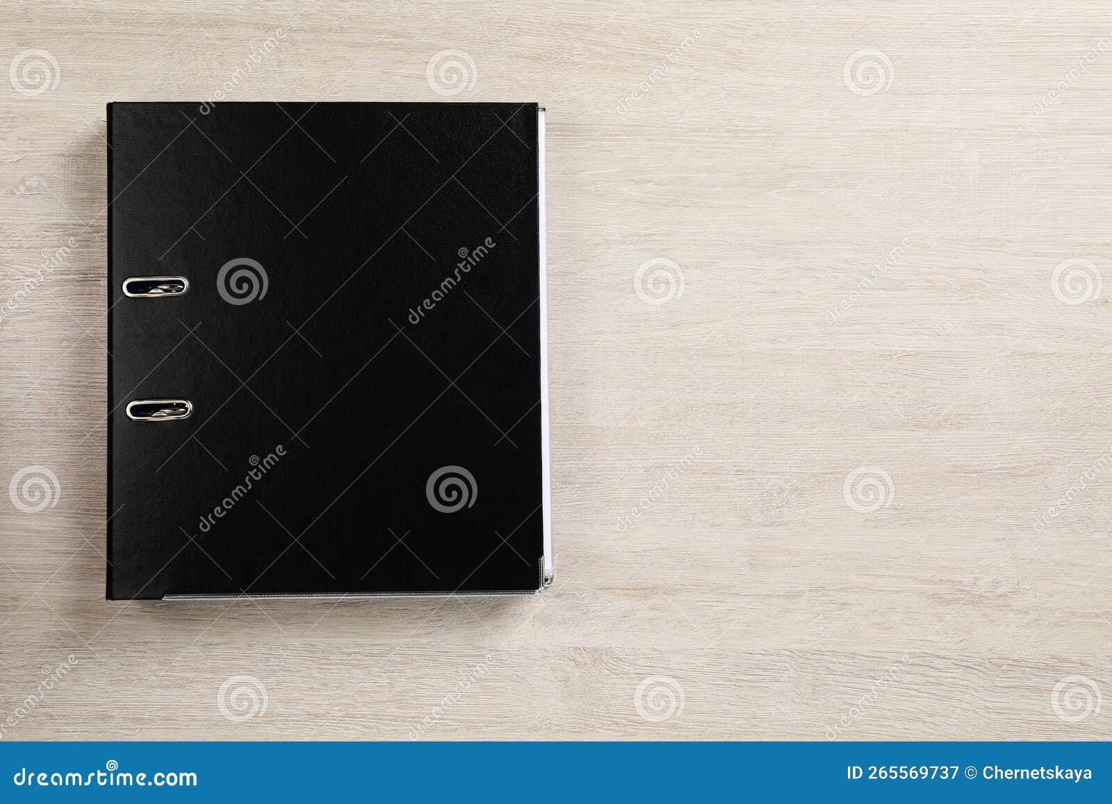 Black Office Folder on White Wooden Table, Top View. Space for Text ...