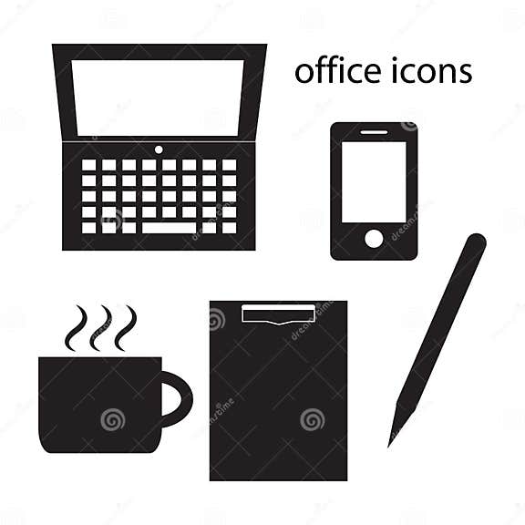 Black Office Icons Set Vector Illustration Stock Vector - Illustration ...