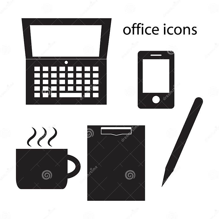 Black Office Icons Set Vector Illustration Stock Vector - Illustration ...