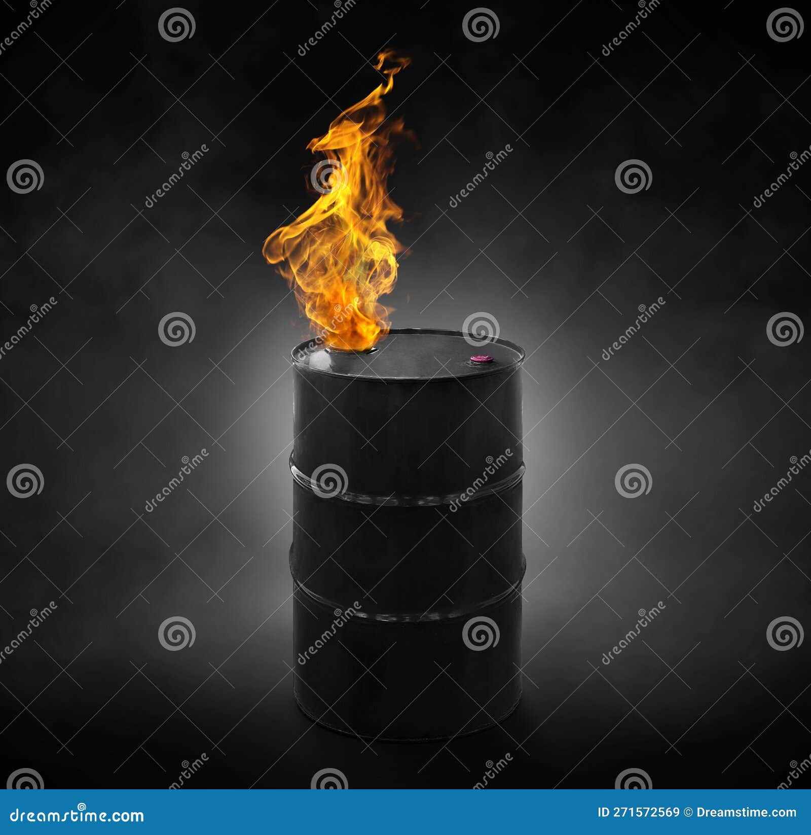 Black Oil Barrel with Flames, on Black Background with Smoke Stock ...