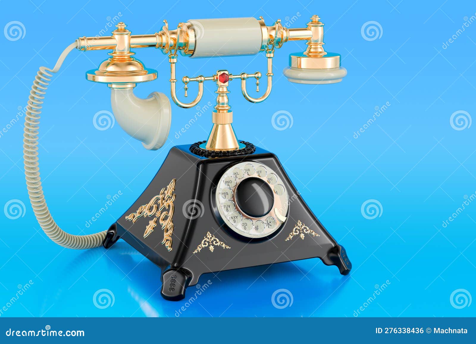 Black Old-fashioned Phone on Blue Background, 3D Rendering Stock ...