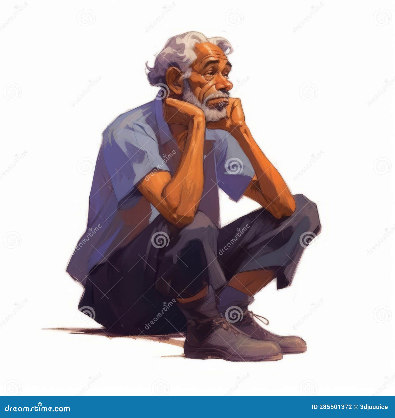 Black Old Man in Thinking and Doubts Cartoon Illustration. Stock ...