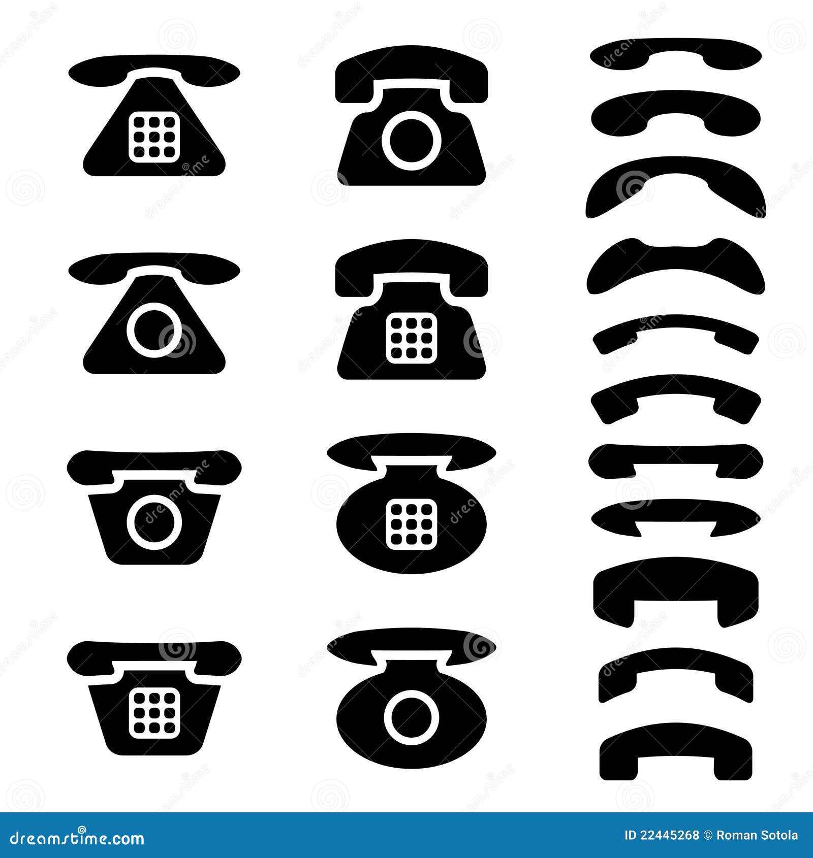 Black Old Phone and Receiver Symbols Stock Vector - Illustration of ...