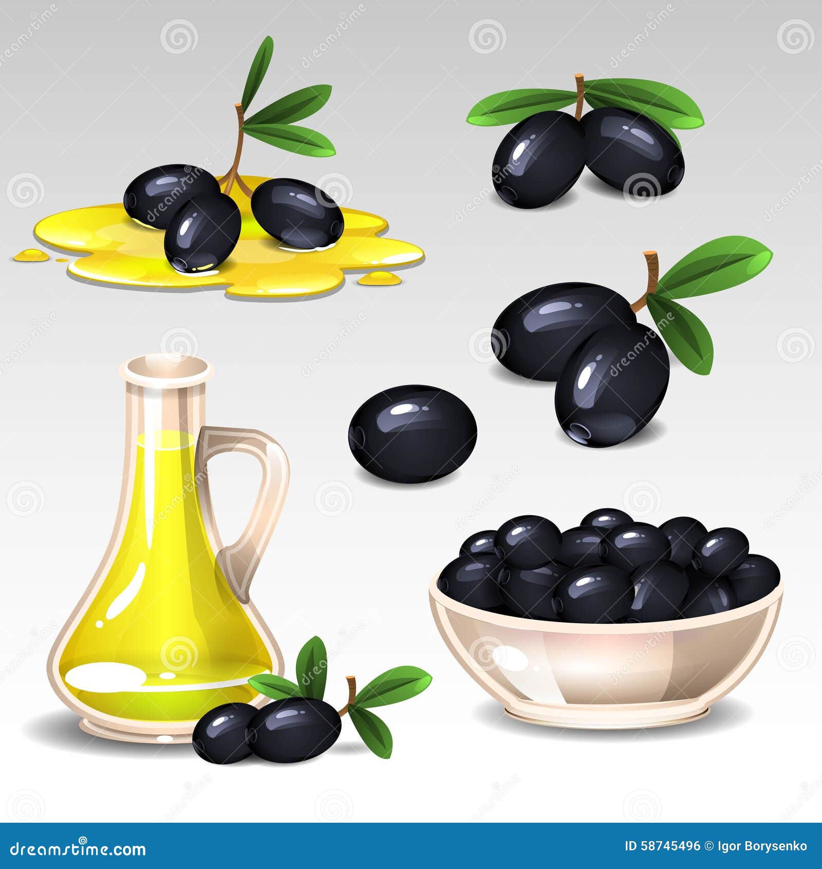 Black olives set stock vector. Illustration of summer - 58745496