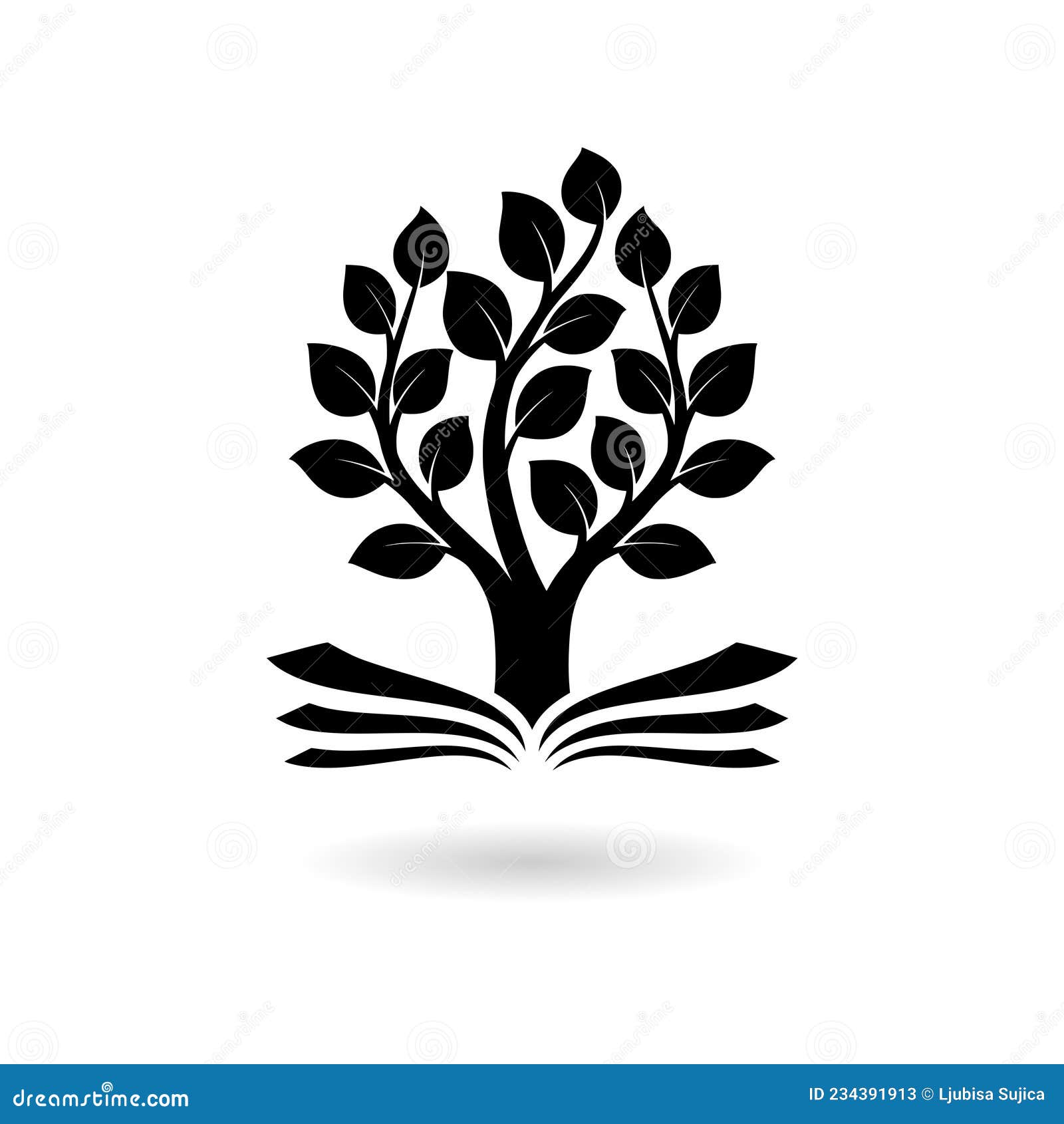 Black Open Book with Tree Icon with Shadow Stock Vector - Illustration ...