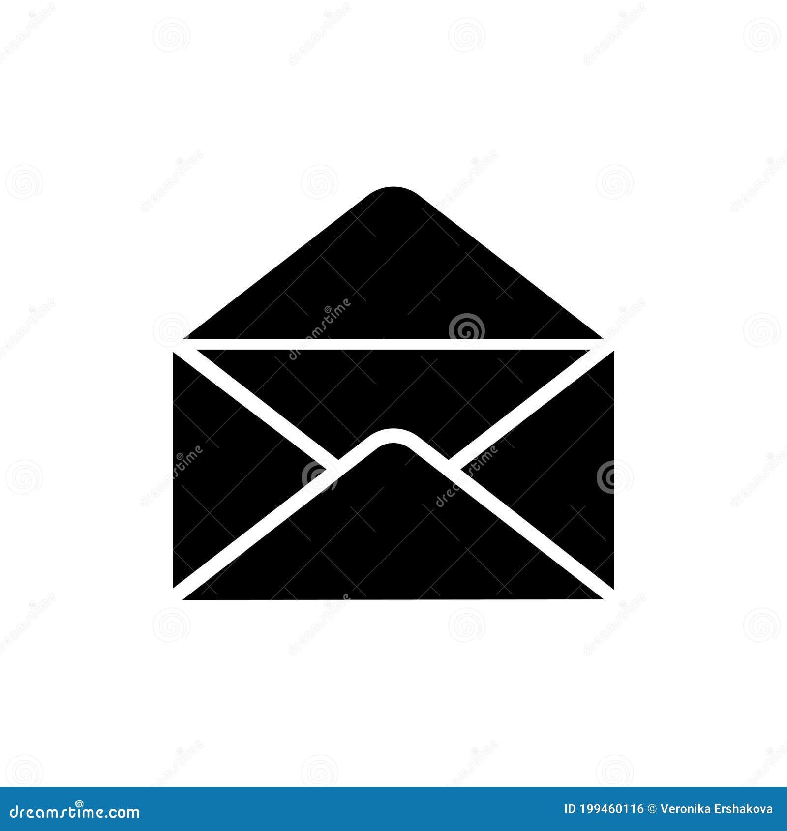 Black Open Envelope Icon in Flat Style Mail Symbol Stock Vector ...
