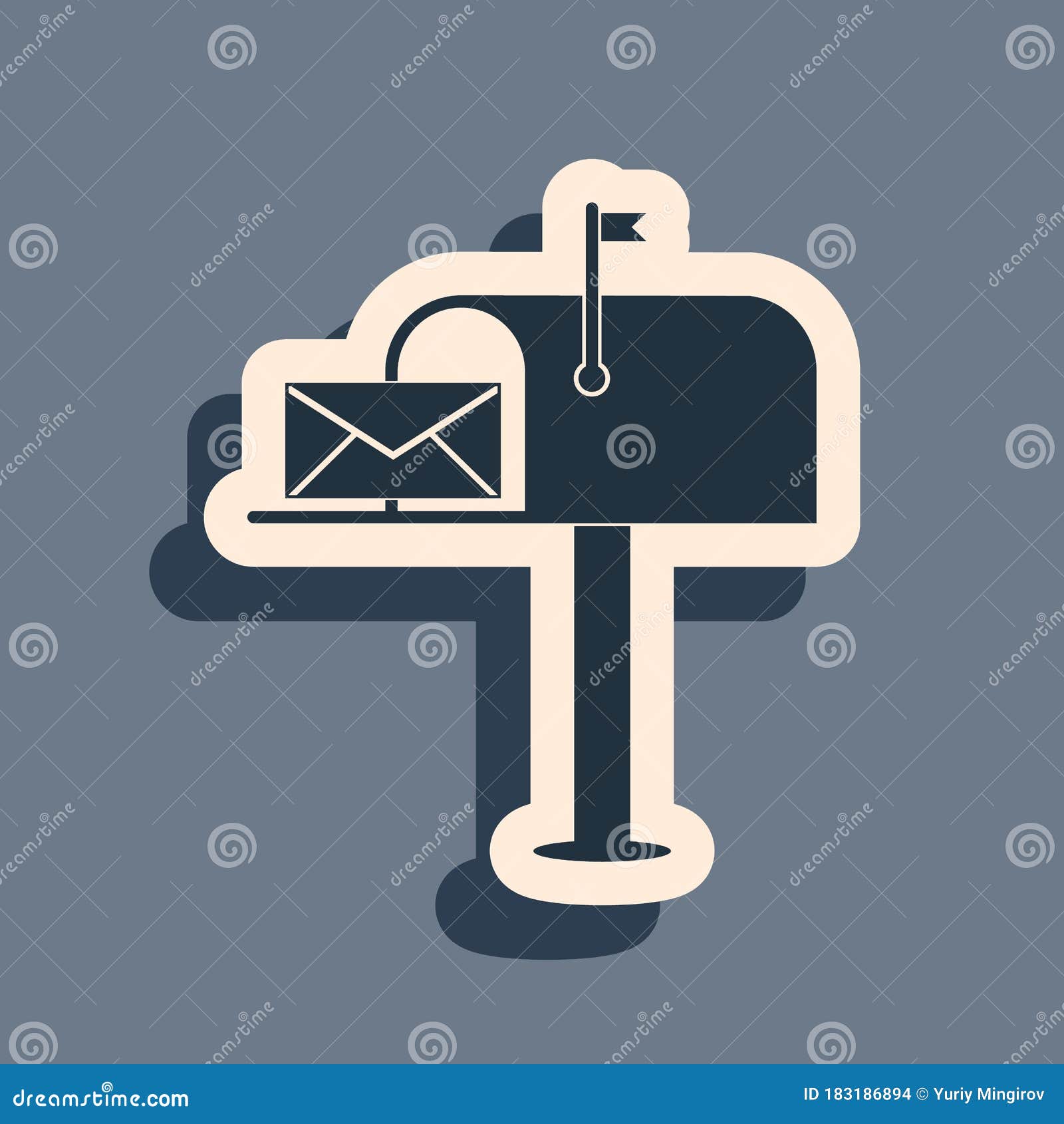 Black Open Mail Box with an Envelope Icon Isolated on Grey Background ...