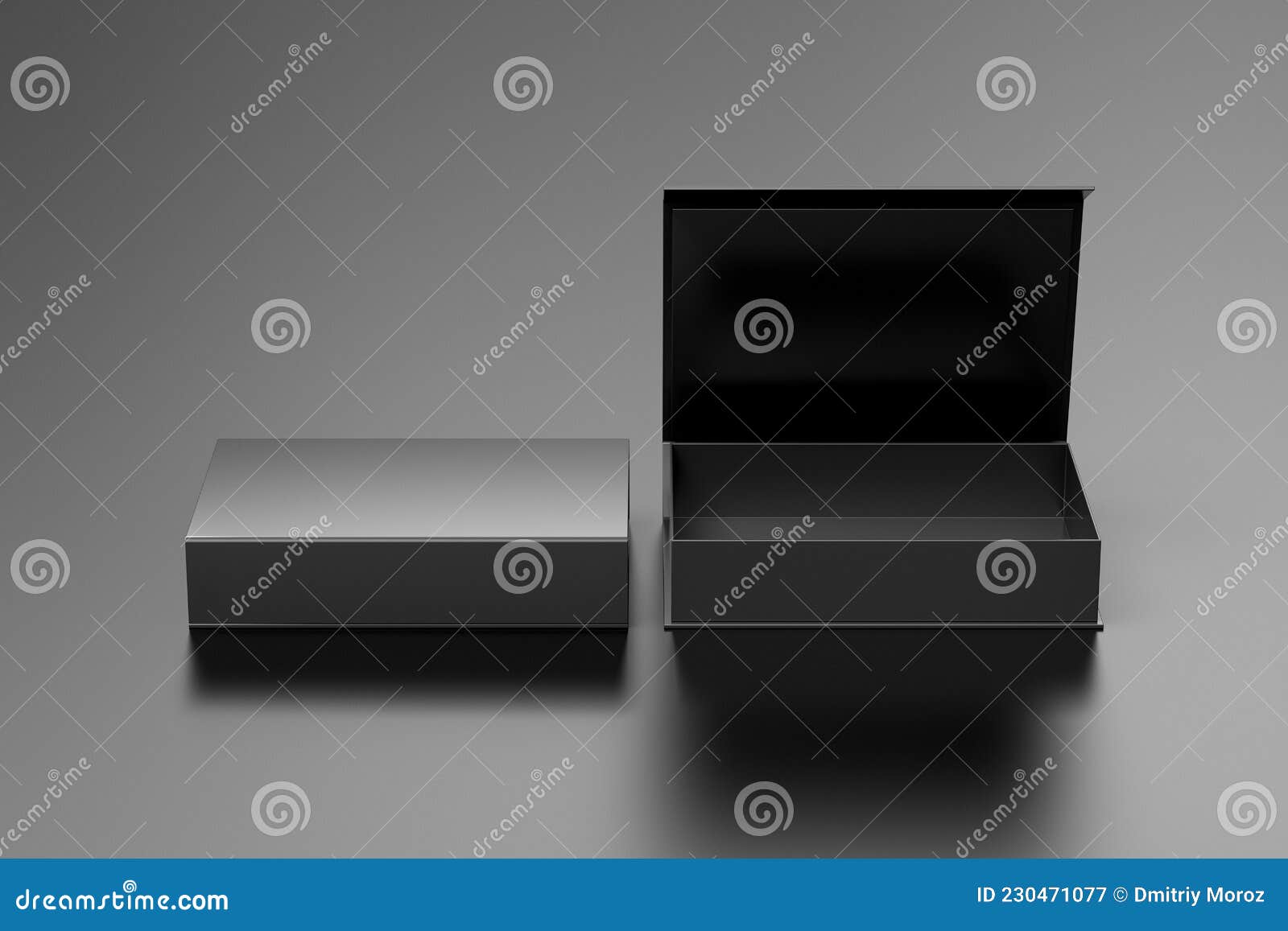 Black Opened and Closed Rectangle Folding Gift Box Mock Up on Black ...