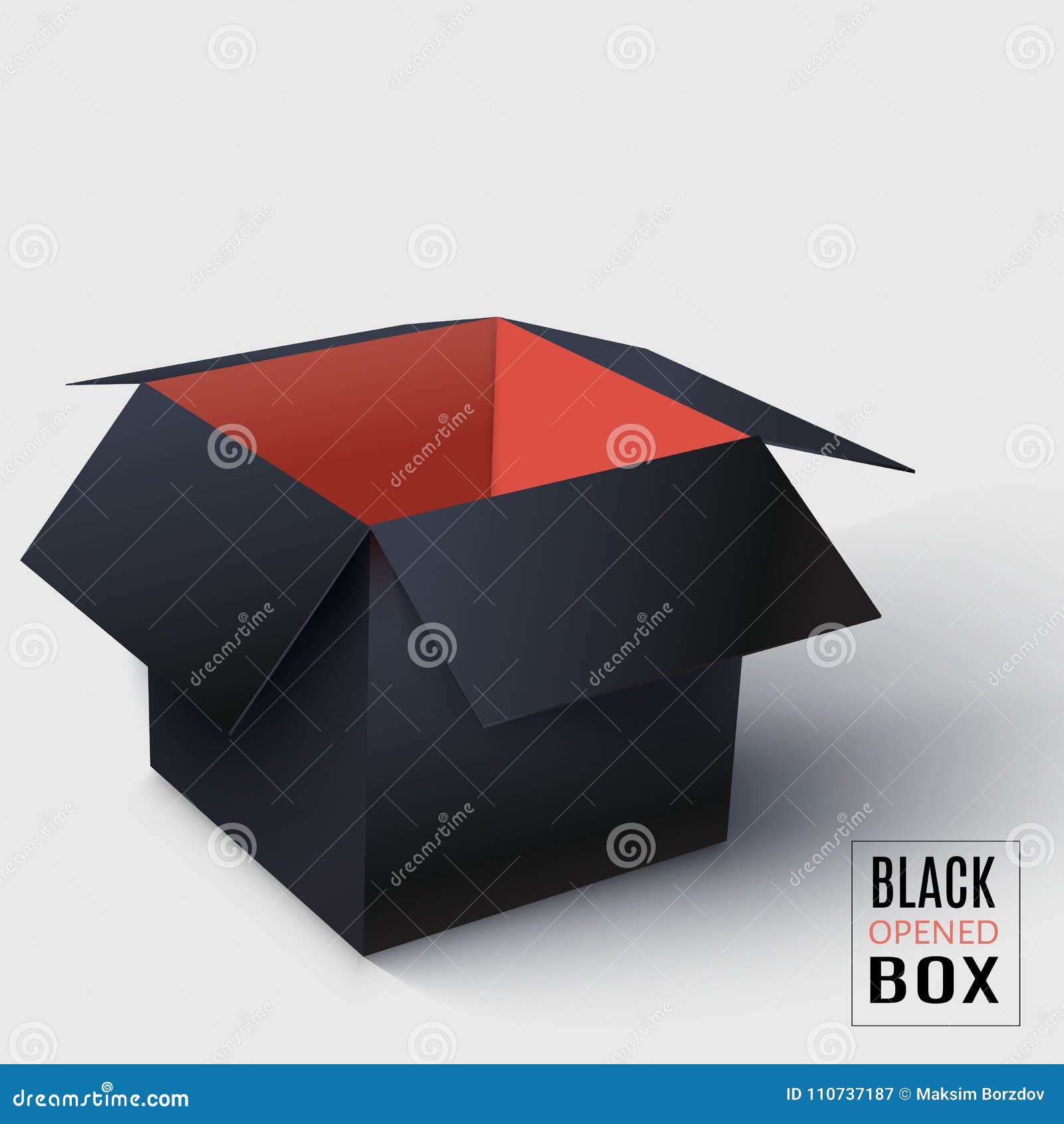 Black Opened Square Box with Red Inside. Stock Vector - Illustration of ...