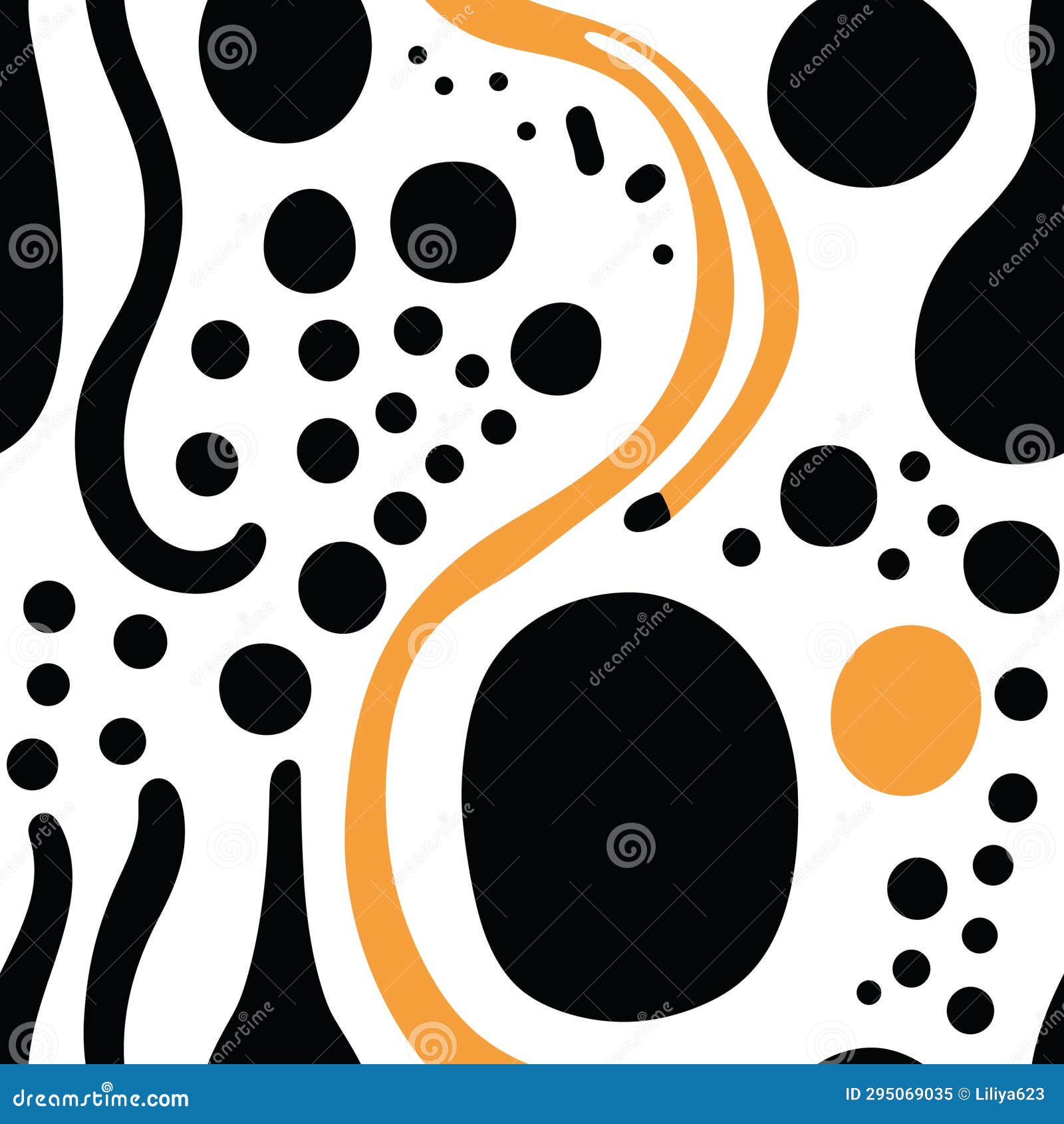 Black and Orange Abstract Drawing Shapes, Flat Seamless Pattern Stock ...