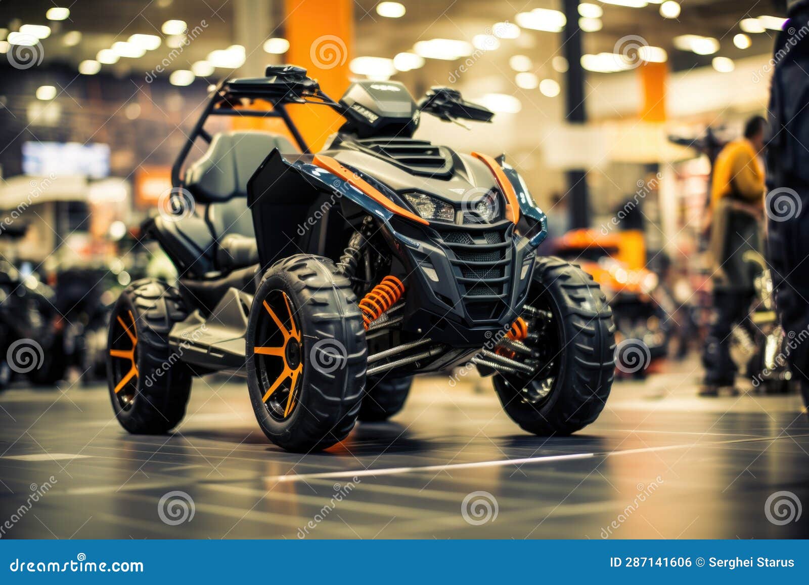 A Black and Orange Atv is Parked on a Showroom Floor. Generative AI ...
