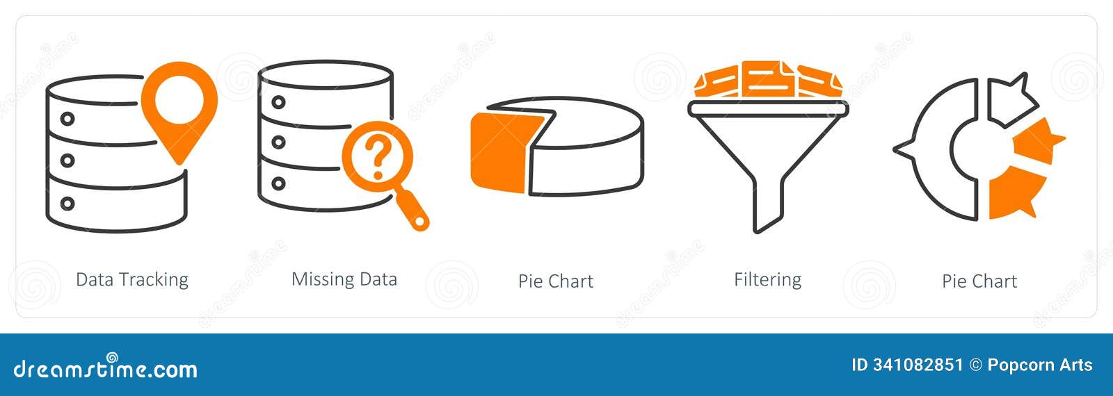 A Set of 5 Diagram Icons As Data Tracking, Missing Data, Pie Chart ...