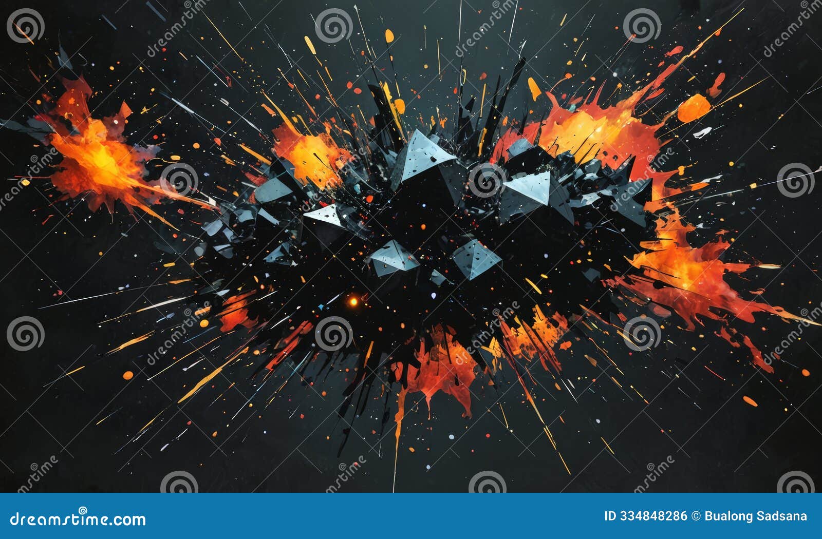 Black and Orange Explosion Exploding Pieces Stock Illustration ...
