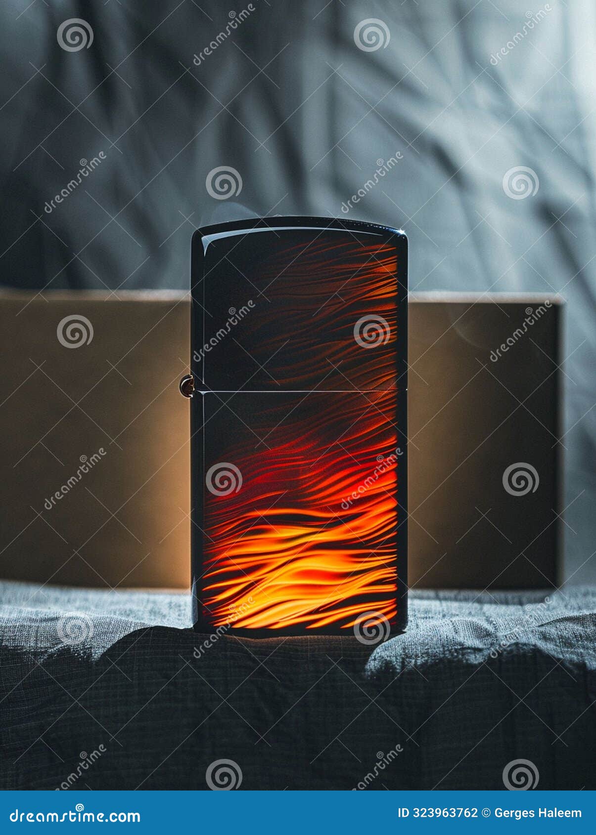 Black and Orange Lighter with Flame Design on Fabric Stock Illustration ...