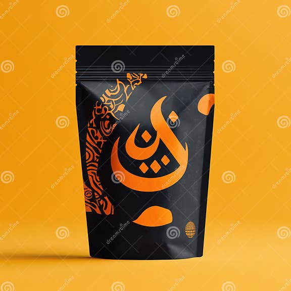 Black and Orange Packaging with Arabic Calligraphy Stock Illustration ...